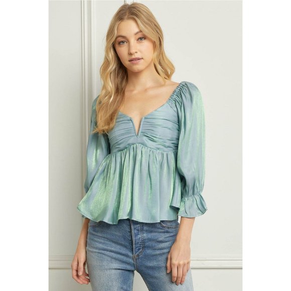 entro | Tops | Entro Iridescent Babydoll Top Blue | Poshmark